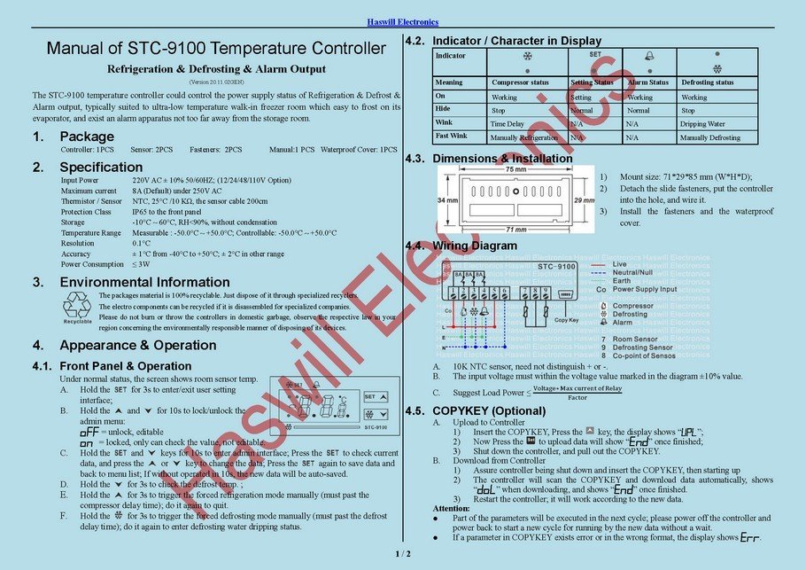 STC-9100 Refrigerator Defrost Alarm Controller for sale