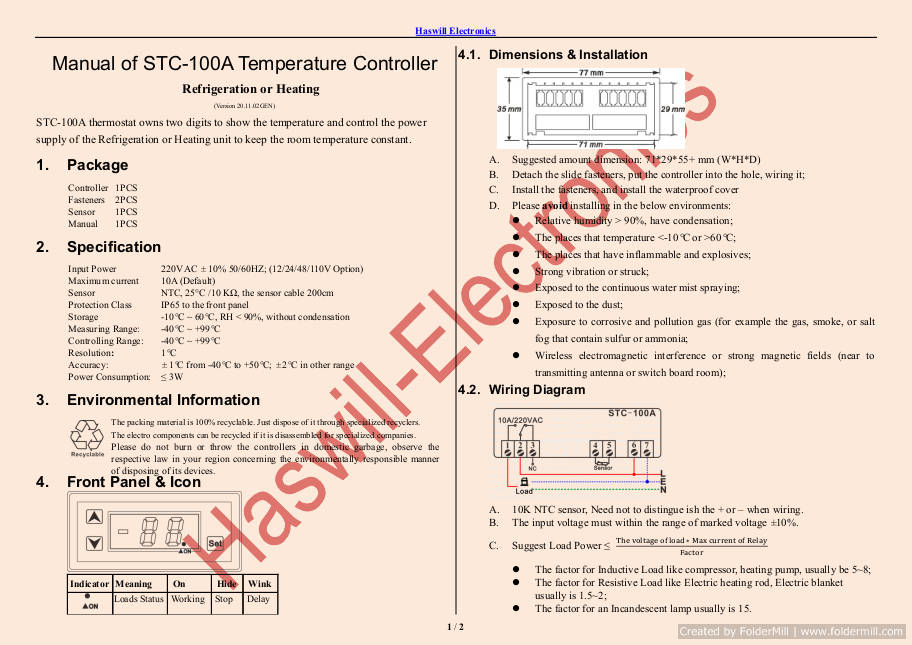 Stc 100a Refrigeration Or Heating Temperature Controller For Sale