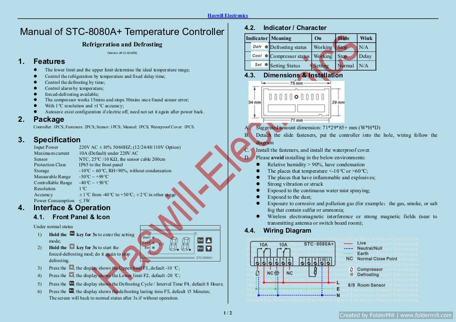 STC-8080A+ Refrigerator Defrost Digital Thermostat for sale